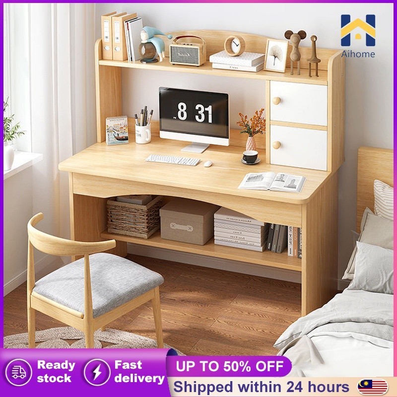 AH Computer Table Meja belajar Student Study Desk With Book Shelf Table ...