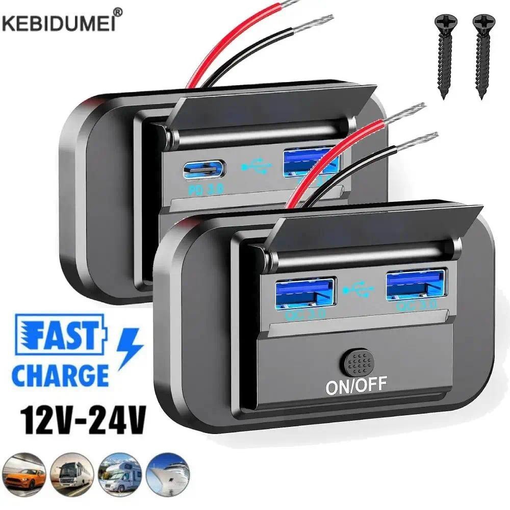 Quick Charge PD Type C พอร์ต USB คู่รถ Bus Charger ซ็อกเก็ตอะแดปเตอร์ ...