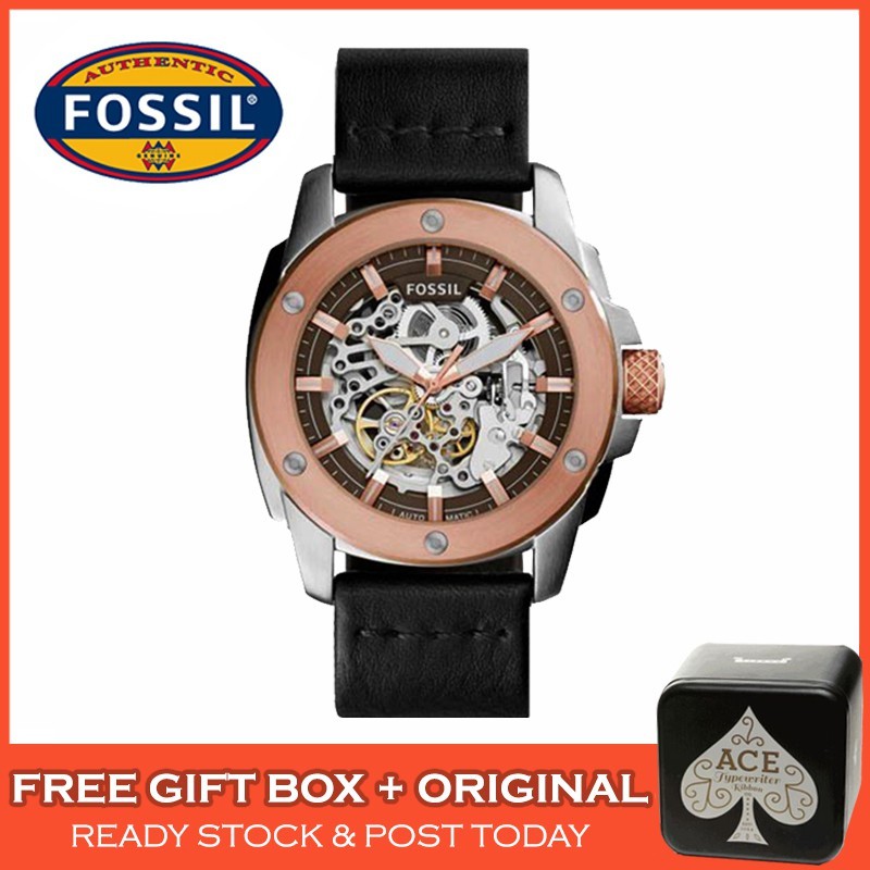 [ต้นฉบับ] Fossil Modern Machine Automatic Black Genuine Leather Men ...