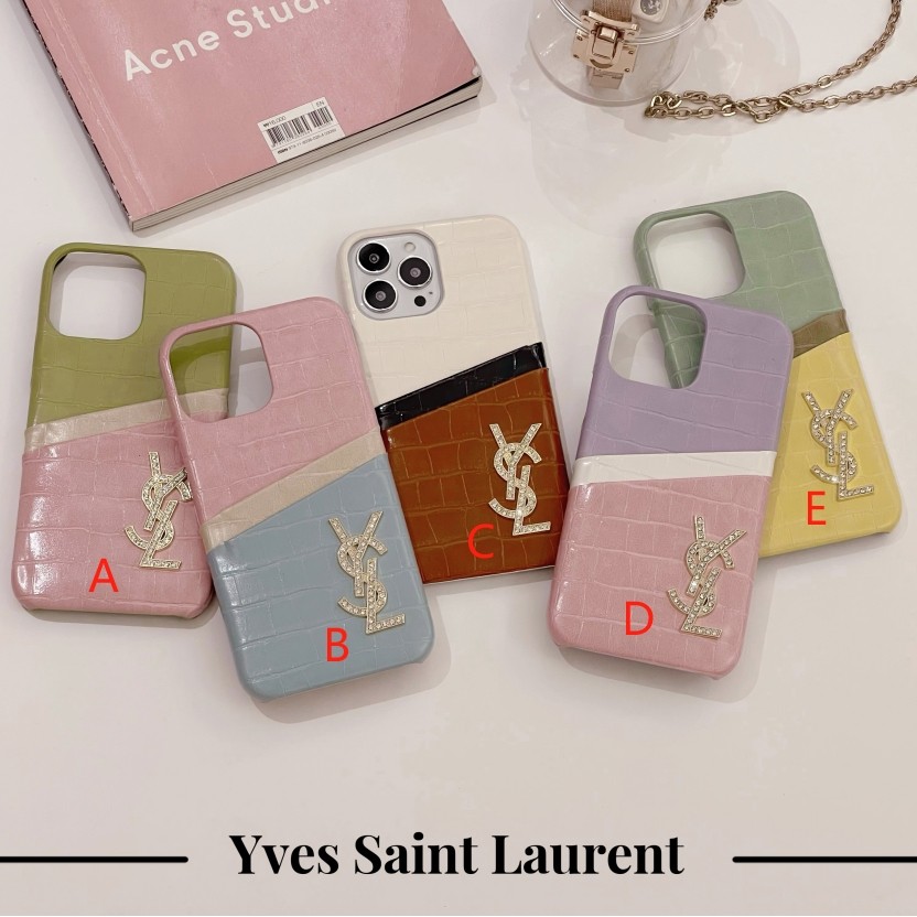 สําหรับ iphone15 promax /15/14/14pro/12/13/ การ์ดคู่ลายจระเข้ มี 5 สี และโลโก้ YSL / 13PROMAX ...