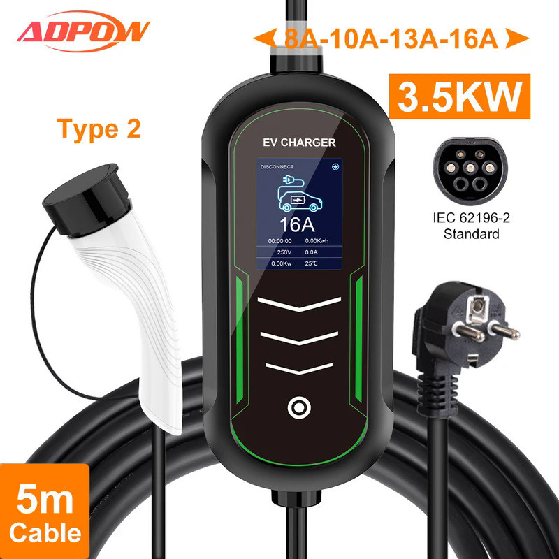 ADPOW Portable EV Charger Type1 Type2 GBT 16A 3.5KW Electric Car ...