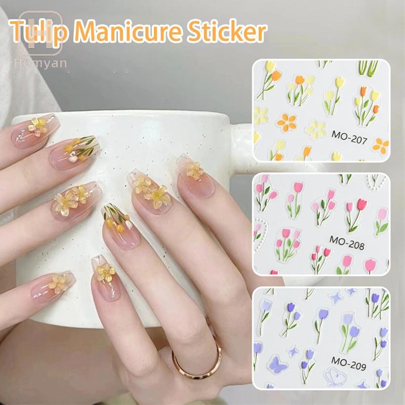 Tianyuaneee 5D ดอกไม้เล็บสติกเกอร์ Tulip Design ฤดูใบไม้ผลิดอกไม้ Leaf ...
