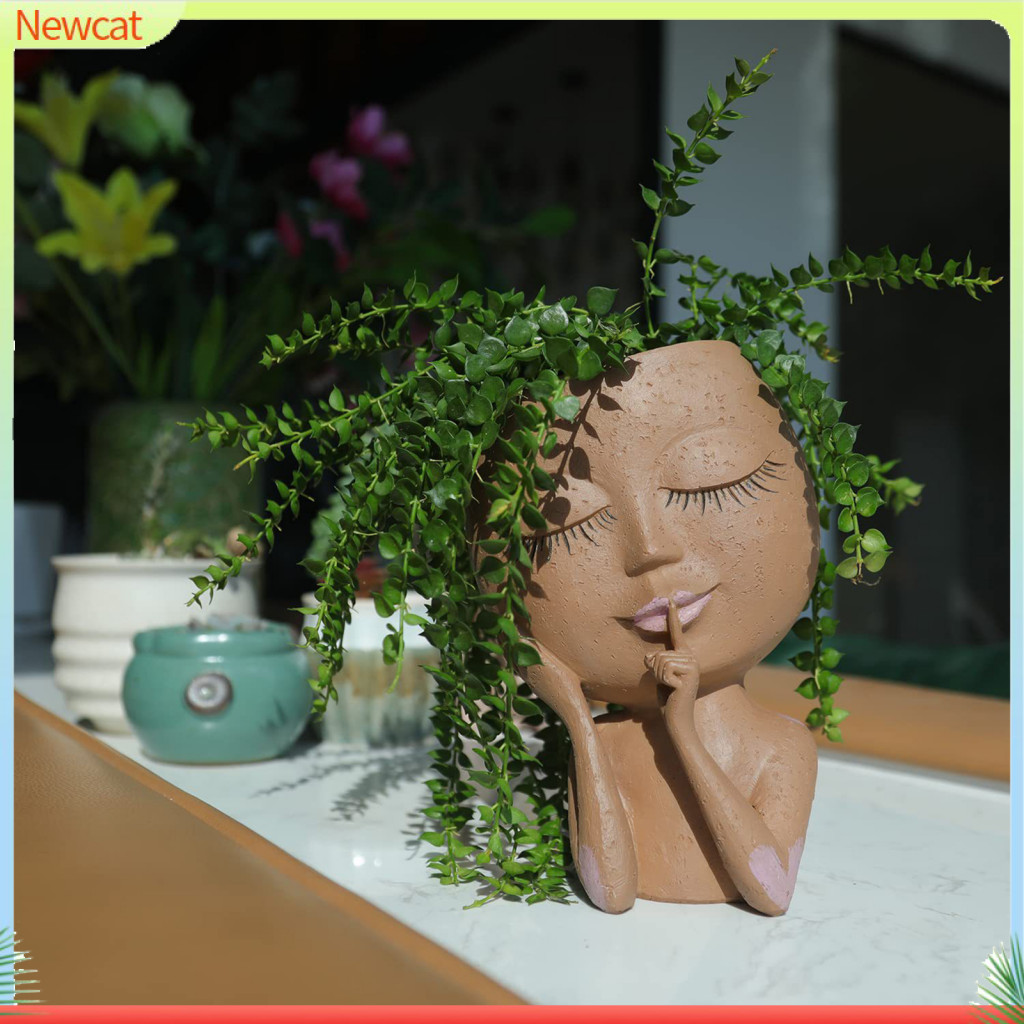 {Newcat} แจกันดอกไม้หม้อ Vivid Appearance Drain Hole Design เรซิ่นสาว ...