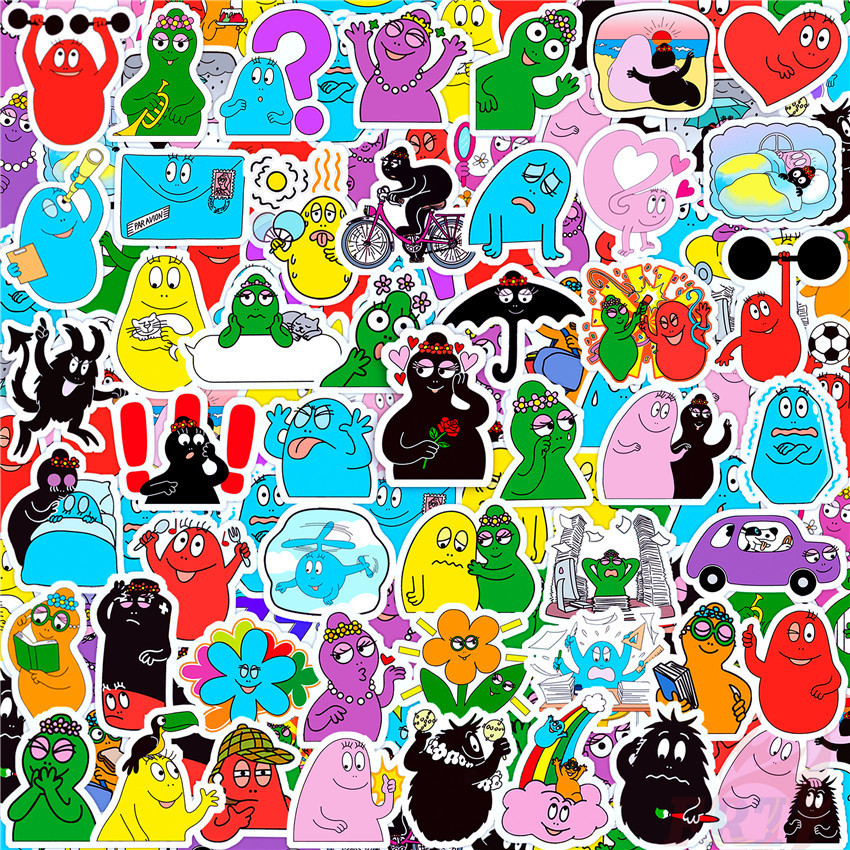 100ชิ้น/เซ็ต ☆ Les Barbapa Q-2 สติ๊กเกอร์คู่มือไดอารี่ขนาดเล็ก ☆ Diy ...