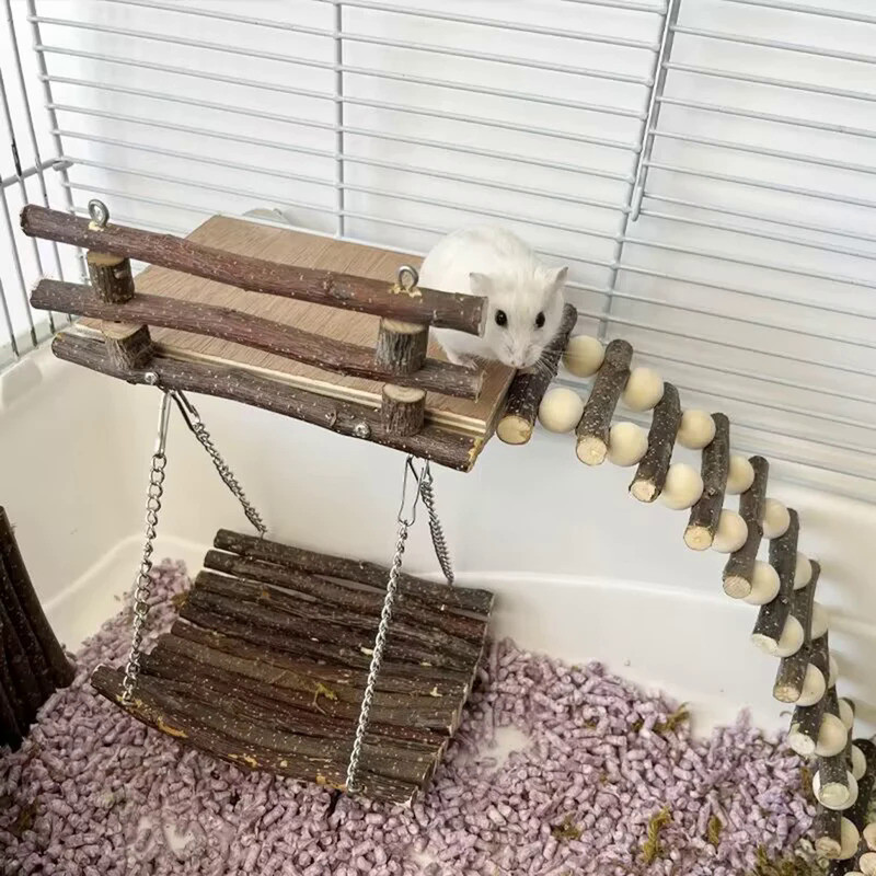 Hamster Climbing Toys Wooden Activity Platform With Bridge Playground ...