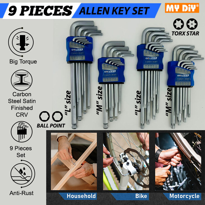 9pcs ALLEN KEY SET BALL POINT ALLEN KEY TORX STAR ALLEN KEY CARBON ...