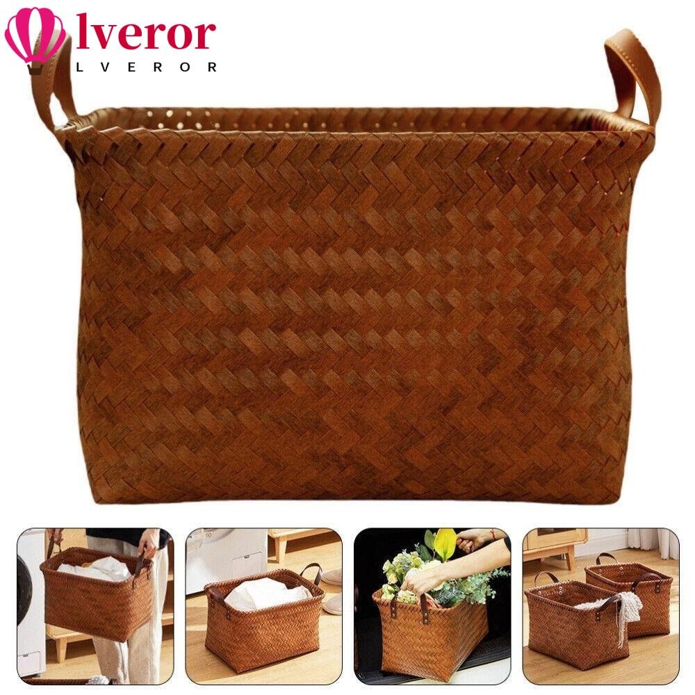 LVEROR ตะกร้าเก็บ,แบบพกพา 38 ซม.ตะกร้าเสื้อผ้าสกปรก,สะดวกเลียนแบบหวายทอผ้าตะกร้าปิกนิกสีน้ําตาล ...