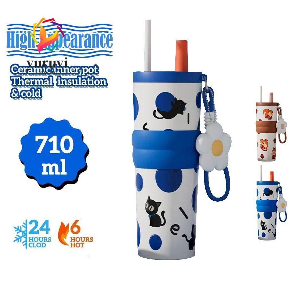 YURUYI ถ้วยเก็บความร้อน,ความจุขนาดใหญ่ 710ml ถ้วยฉนวน,การ์ตูนสัตว์เซรามิคถังด้านในสูญญากาศแก้ว ...