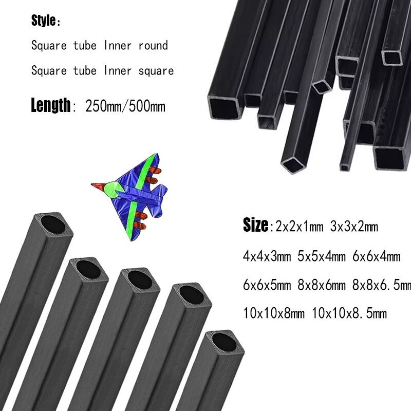 High-Strength Carbon Fiber Square Tubes - 500mm Length, Various ...