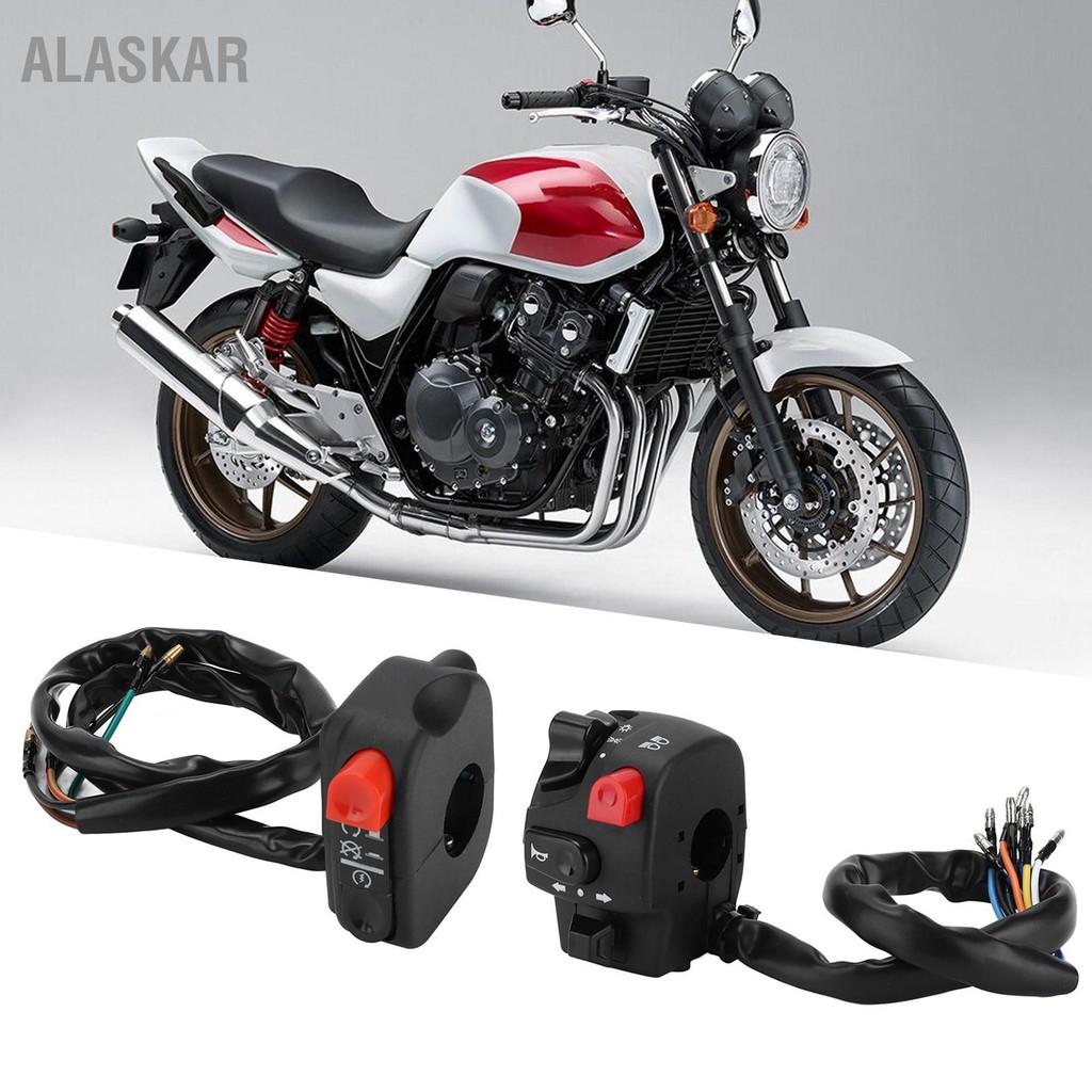 ALASKAR คู่ 22mm รถจักรยานยนต์ซ้ายขวาสวิทช์ควบคุมแฮนด์สำหรับแตรเลี้ยว ...