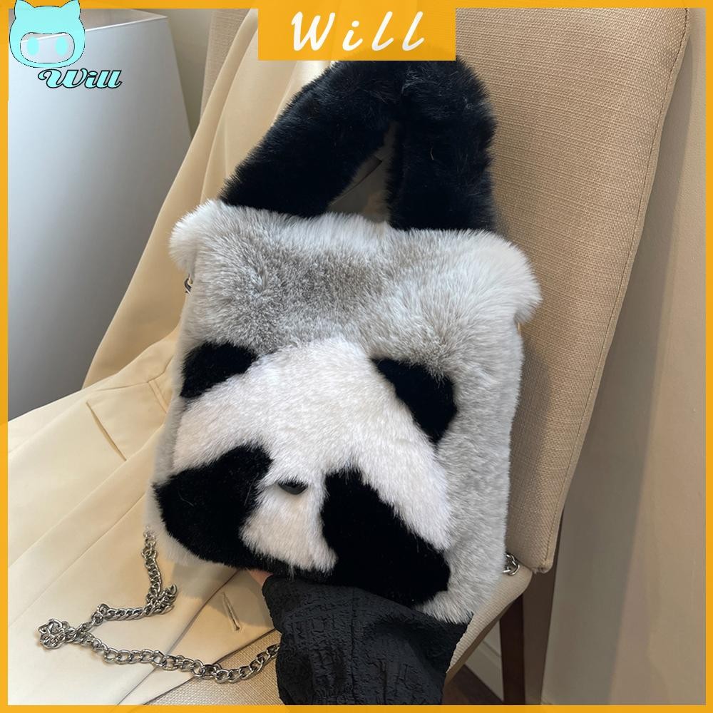 ผู้หญิง Panda Fur Messenger พร้อมสายโซ่สุภาพสตรีกระเป๋าถือกลางแจ้ง (สี ...