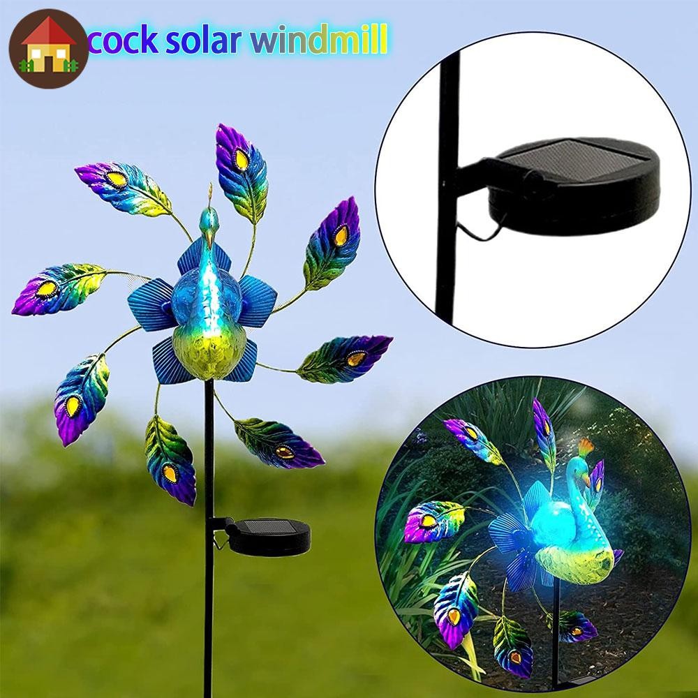 สวนนกยูง Windmills พลังงานแสงอาทิตย์ Wind Spinners สวน Patio Backyard ...