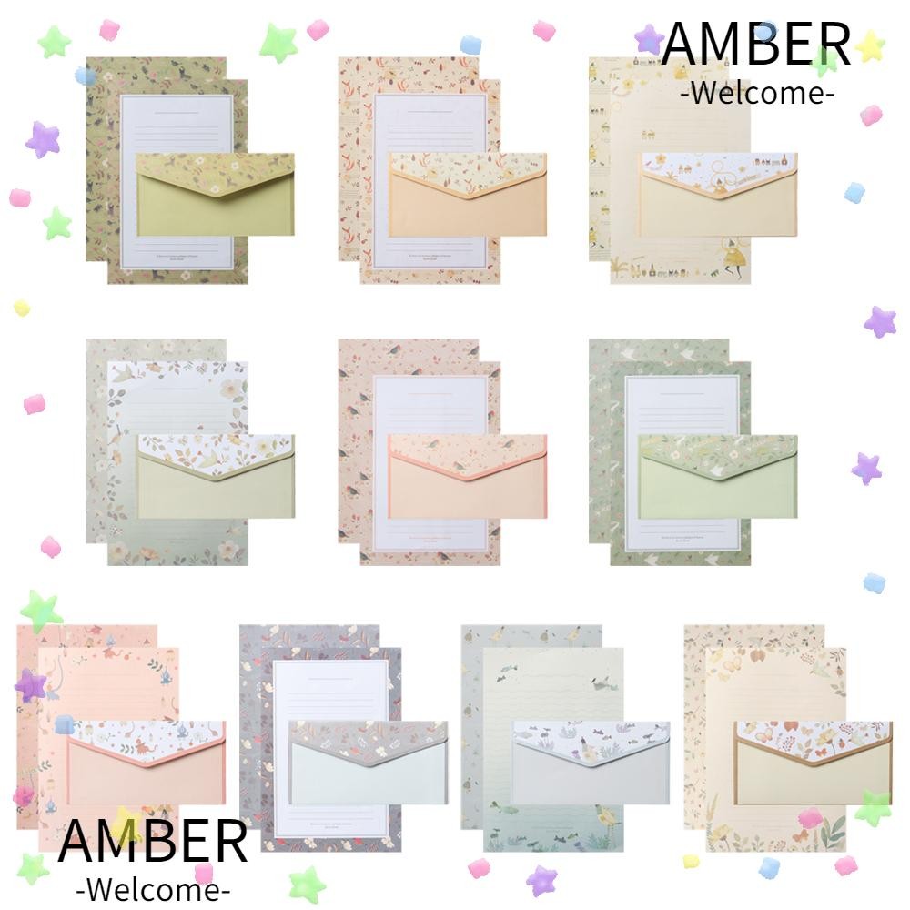 Amber Letter Stationery น่ารักการ์ตูนรูปแบบดอกไม้พิมพ์ซองจดหมาย 3 ชิ้น ...