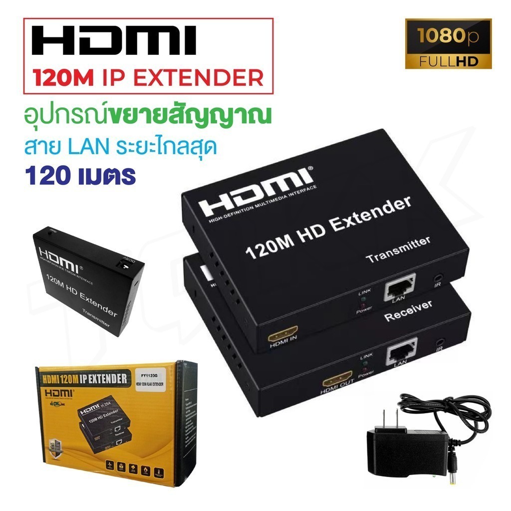 HDMI To LAN Port ตัวแปลง RJ45 Network Cable Extender Over by Cat 5e/6 ...