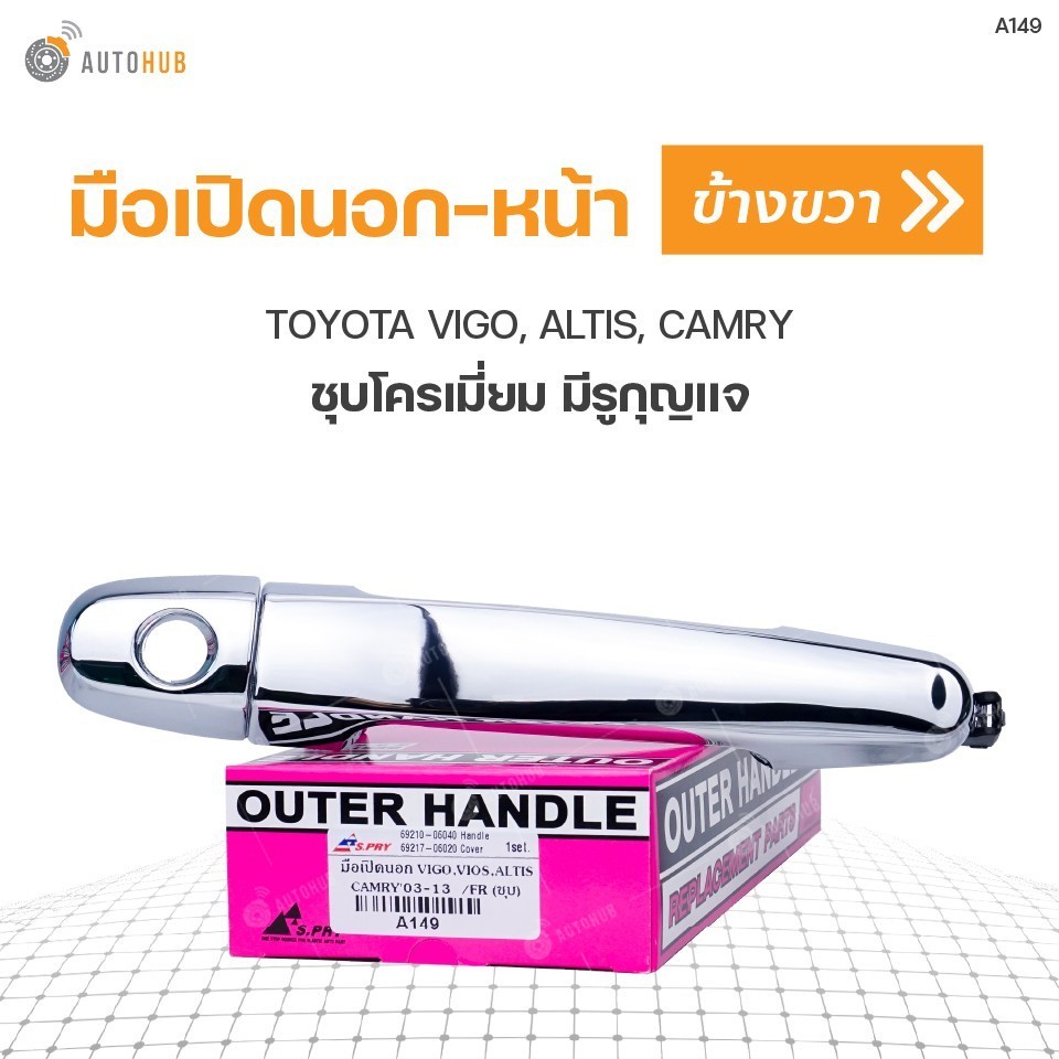 มือเปิดนอก-หน้า ยี่ห้อ S.PRY สำหรับรถ TOYOTA VIGO, ALTIS, CAMRY มีรู ...