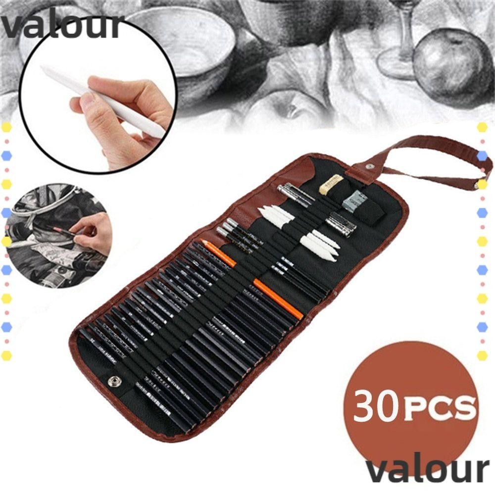 Valour 30PCS Sketch Drawing Pencils Set Tool Roll Up Graphite Stick ...