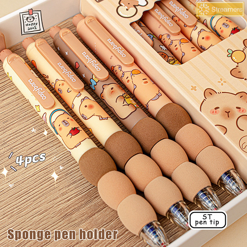 {Streamers} 4 ชิ้นการ์ตูนน่ารัก Capybara Erasable Gel Pens Kawaii Quick ...