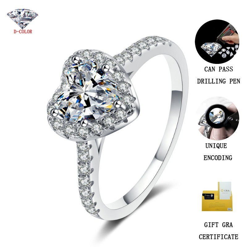 [พร้อมใบรับรอง Gra] S925 Silver Microset Heart-Shaped One-Cart Opposite Mozambican Diamond Ring ...