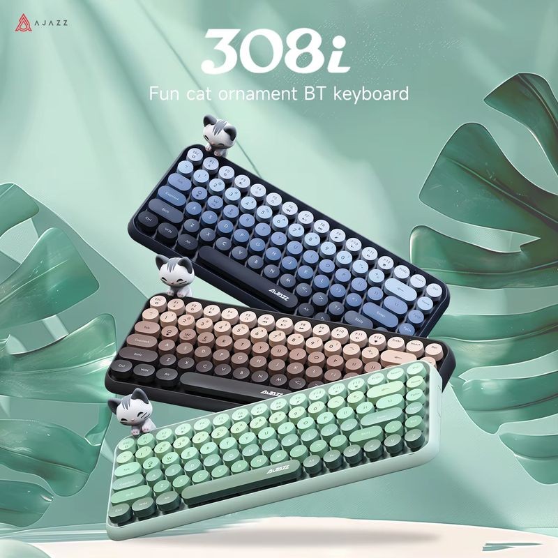 Ajazz 308i Wireless Bluetooth Keyboard 84 Keys with Cat Ornament Non ...