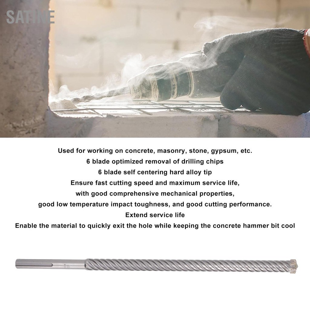 SaTine 25X500 มม.6 ขลุ่ยค้อนเจาะบิตซีเมนต์คาร์ไบด์ Self Centering Quick ...