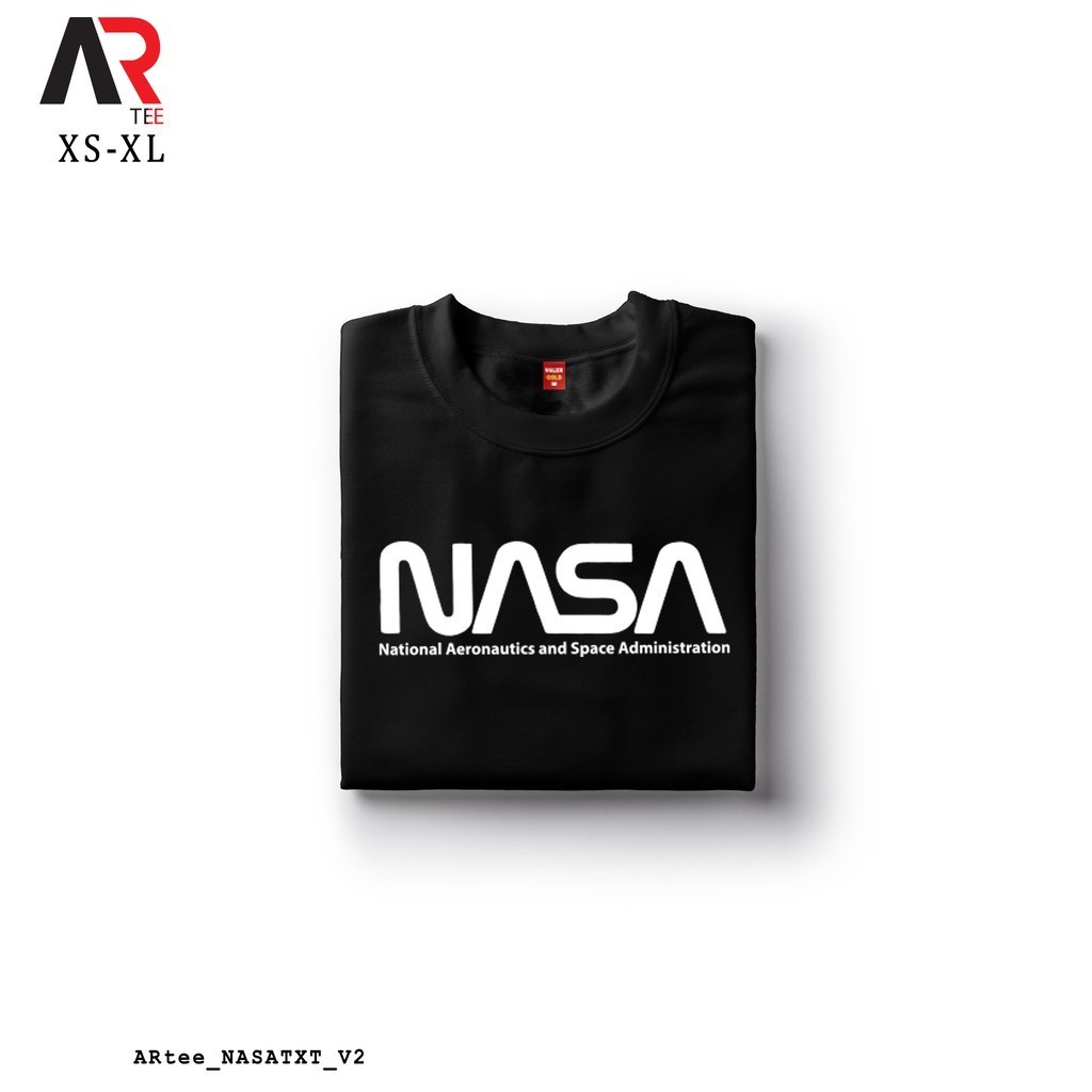 เสื้อยืดชาย - AR Tees NASA โลโก้ข้อความ v2 เสื้อที คอกลม oversize สีขาว ...