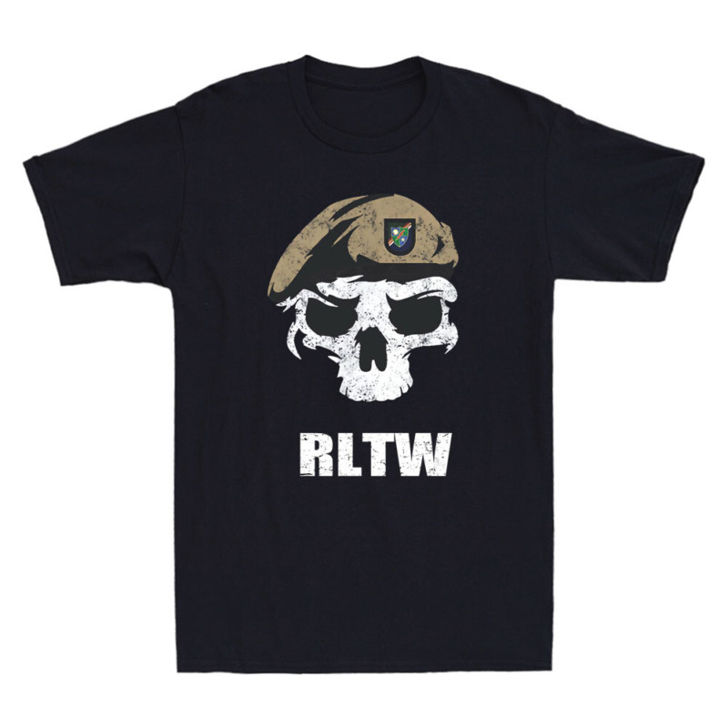 Army Ranger RLTW RLTW Skull Tan Brown Beret Retro เสื้อยืดแขนสั้นผู้ชาย ...