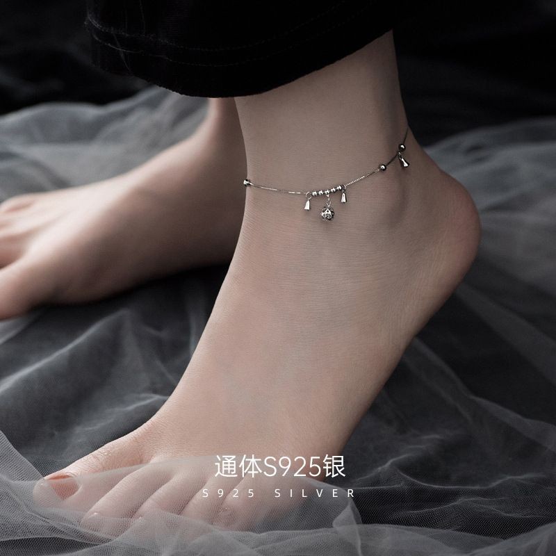 S925 Silver Palace Bell สร้อยข้อเท้าใต้ต้นไทรหญิงเรียบง่ายสไตล์โบราณปีนักษัตร Nie Xiaoqian แหวน ...