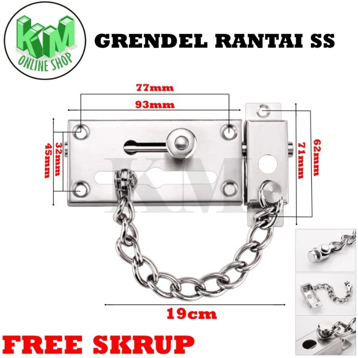 Grandel Satinless Chain / Door Lock Slide Lock Slot Lock โดย Karya Muda ...