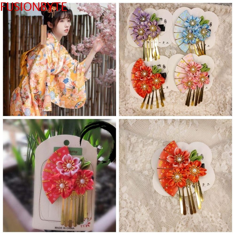 Fusionbyte พู่พัดลม Hairpin, ดอกไม้พู่ญี่ปุ่นชุดกิโมโน Headwear, ผ้าเรียบง่าย Sakura สไตล์โบราณ ...