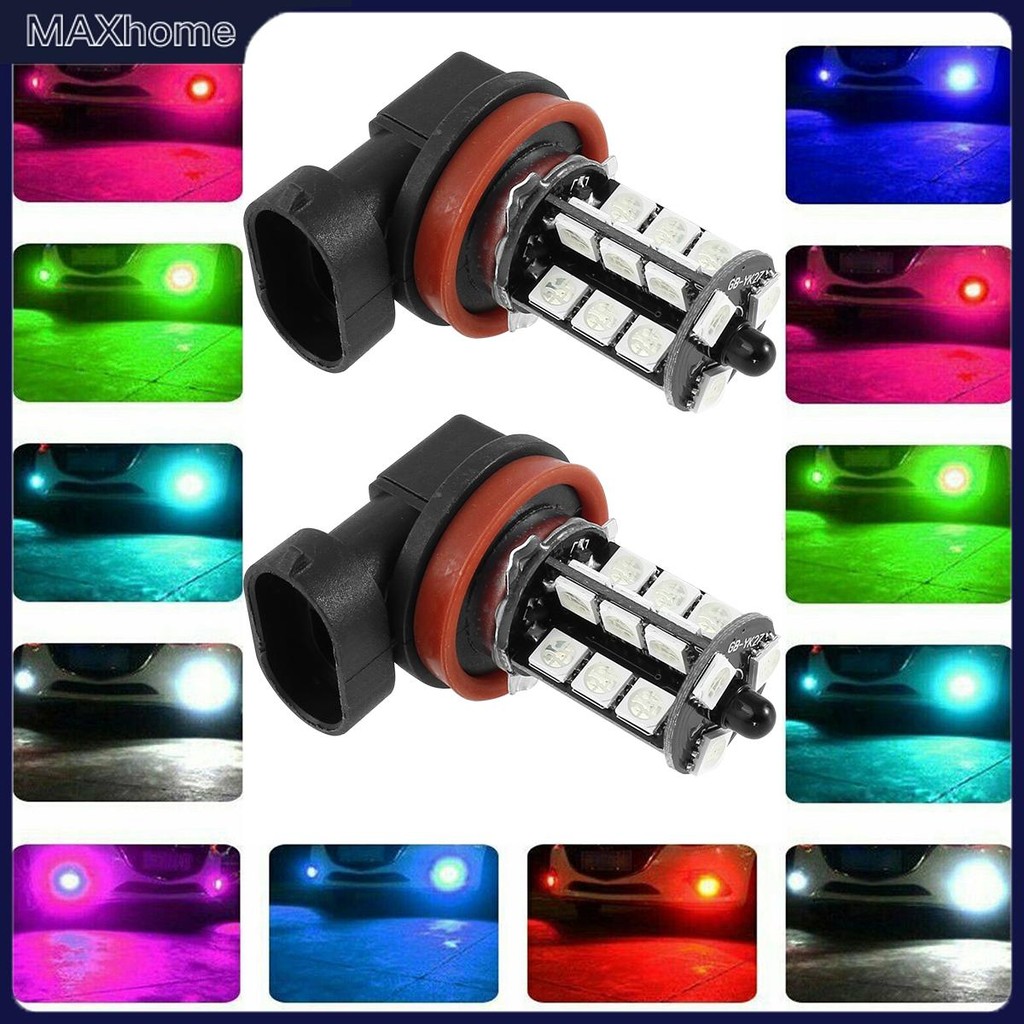 2 ชิ้น 27 ไฟ LED ไฟตัดหมอกรถยนต์ H8/H11 RGB ด้านหน้าหลอดไฟหมอกไฟหน้า ...