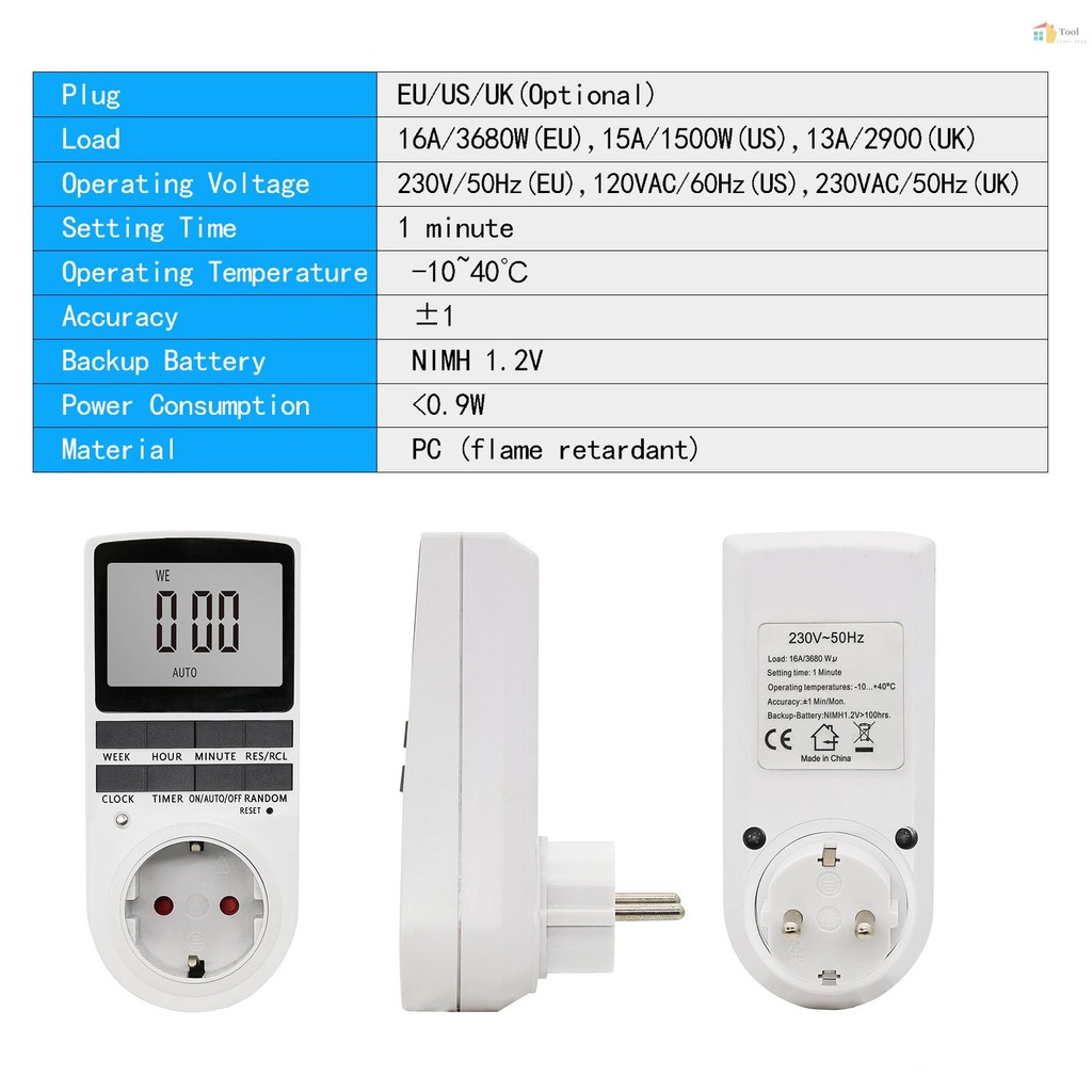 Digital Timer Switch Socket Digital Electronic Timer Switch จอแสดงผล LCD Plug-In Type ...