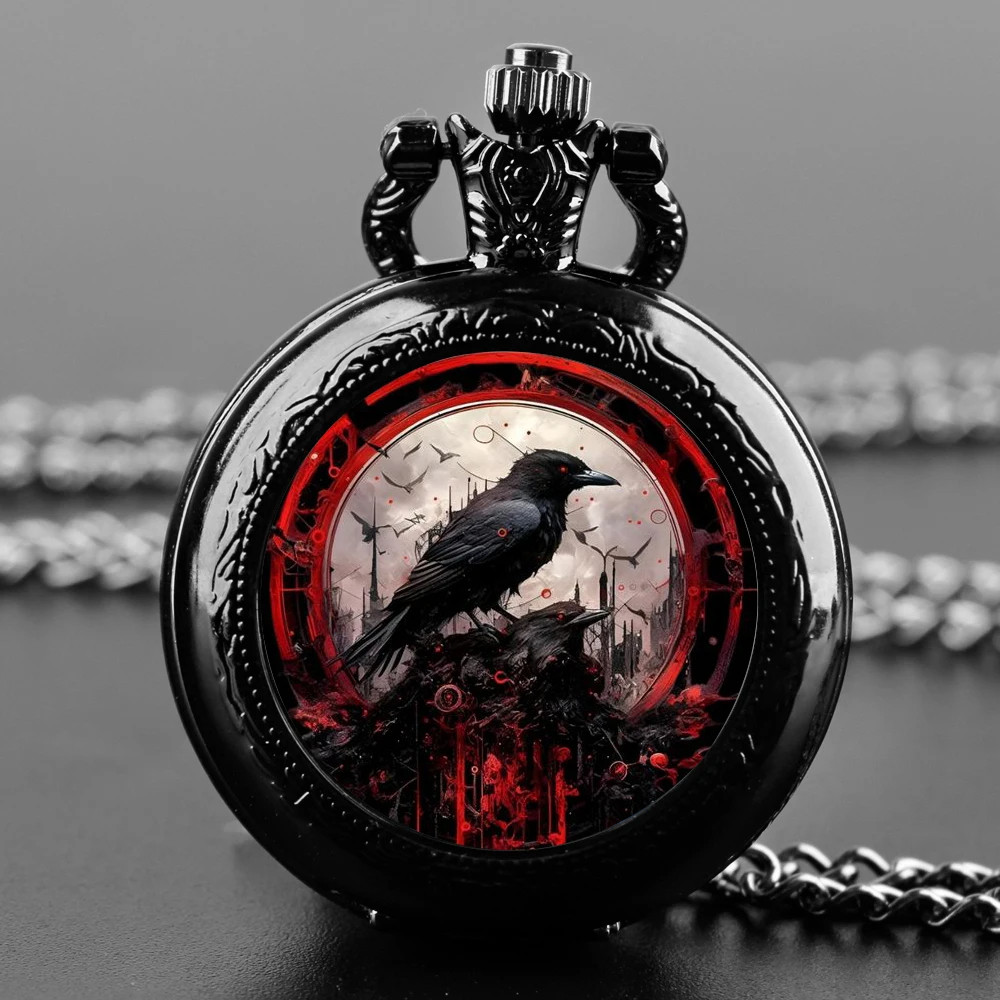 Evil Raven Pattern Pocket Watch สําหรับผู้ชายนาฬิกาสไตล์วินเทจ | Shopee ...