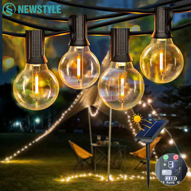 G40 Solar String Lights Outdoor Solar Globe String Bulb Patio Hanging ...