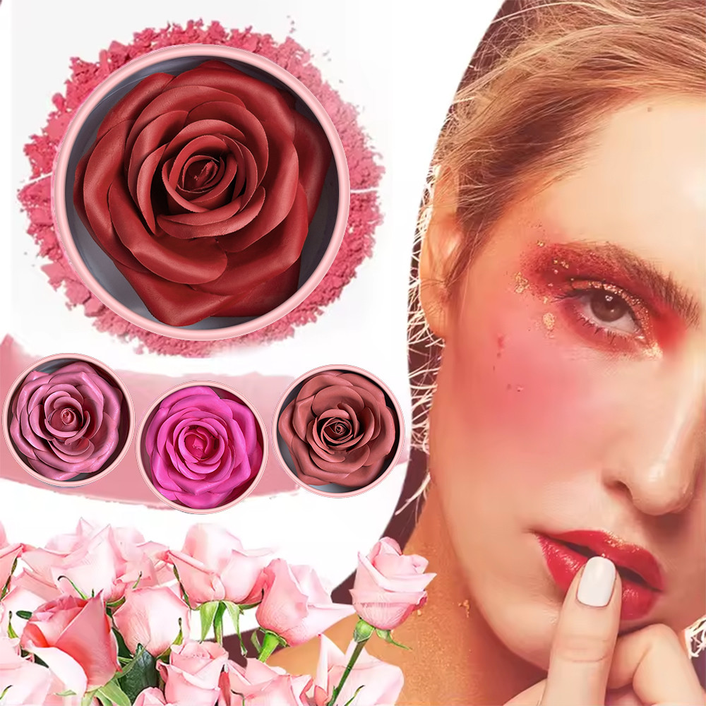 VERONNI 4 สี Floral Blush 3D กลีบ Rose กลีบธรรมชาติ highlighter ดอกไม้ ...