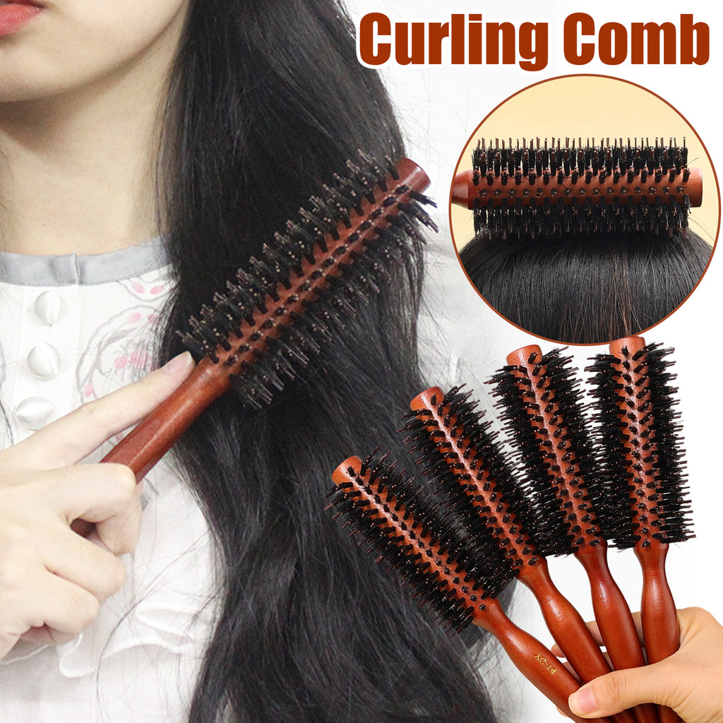 Creates Elastic Curls Hairdressing Comb - ขนแปรงหมูป่าไม้ Handle ...