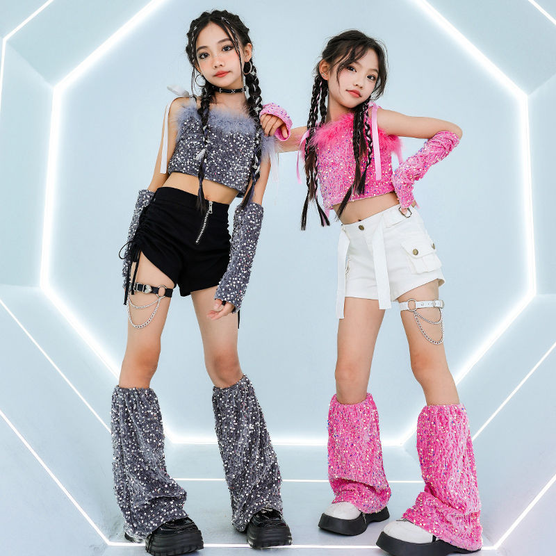 Girls jazz Dance Sequined Vest T-Taiwan Performance เครื่องแต่งกาย ...