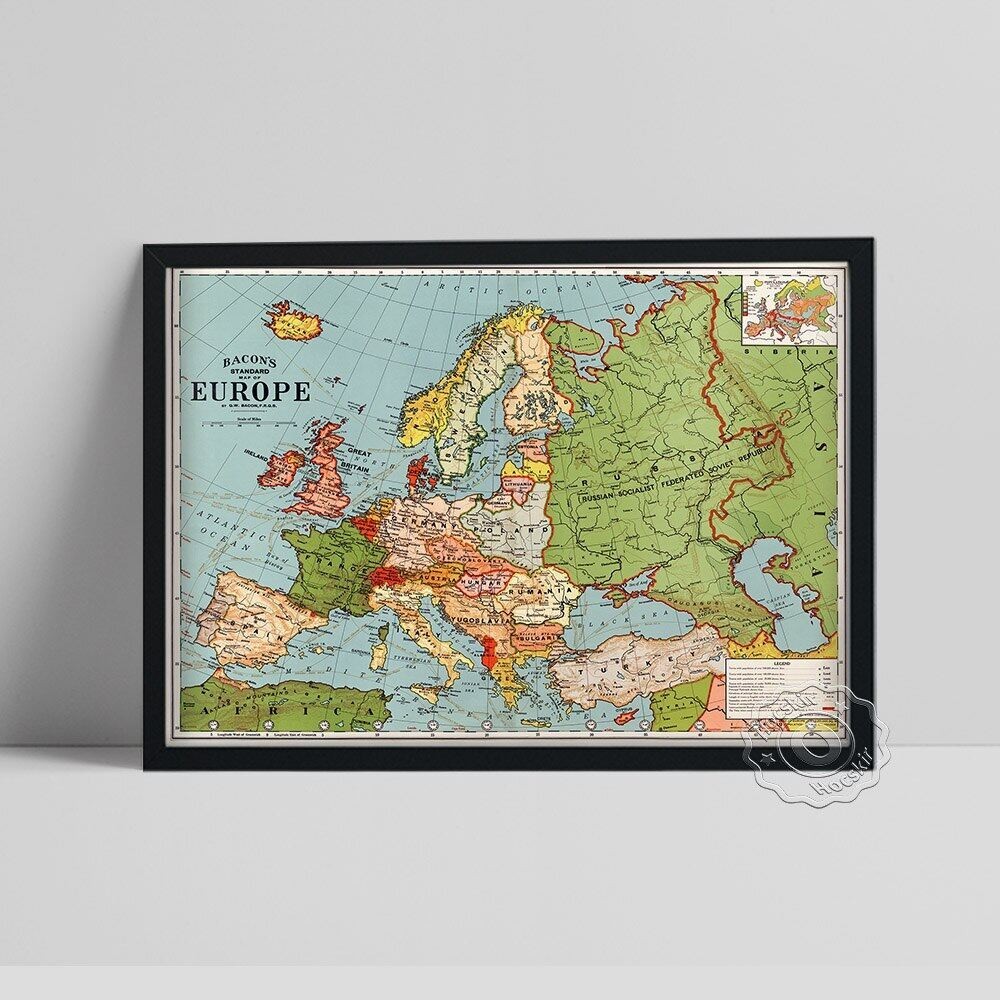 1 Piece Poster Vintage Europe Standard Map Poster Washington Map Canvas ...