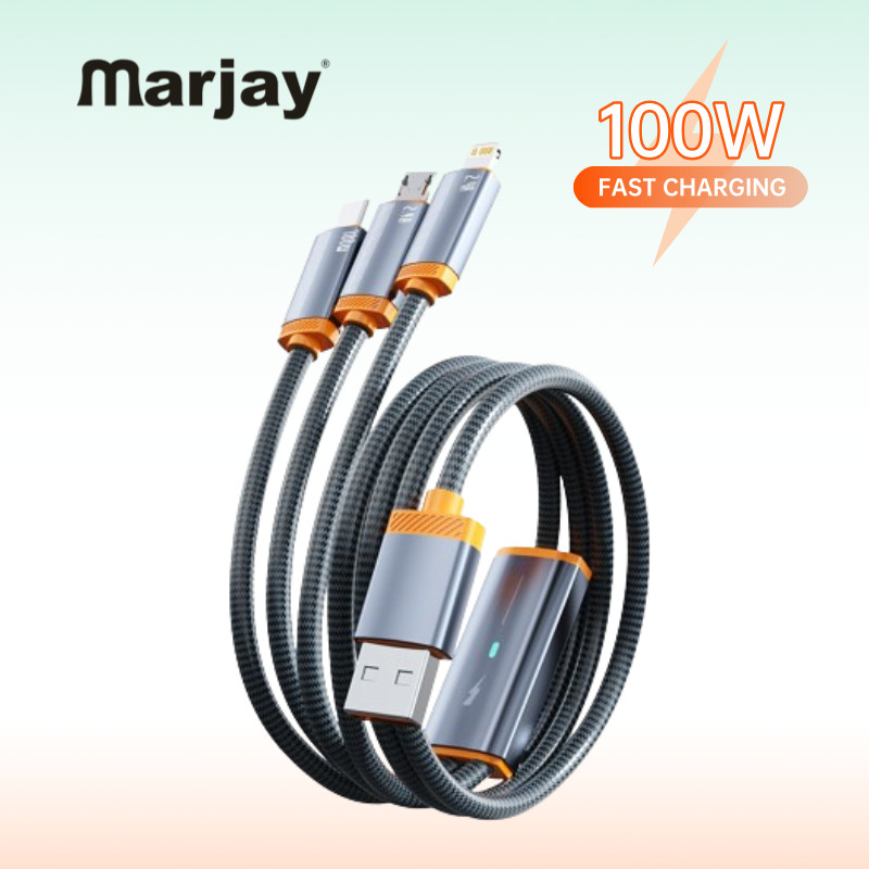 Marjay 130W สายชาร์จความเร็วสูง 3-in-1 PD100W พร้อมไฟ LED | Shopee Thailand