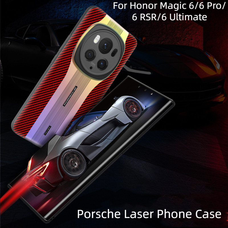 หรูหรา Porsche Design เลเซอร์คาร์บอนไฟเบอร์เคสโทรศัพท์สําหรับ Honor Magic 6 Pro 6 RSR 6Pro 6 ...