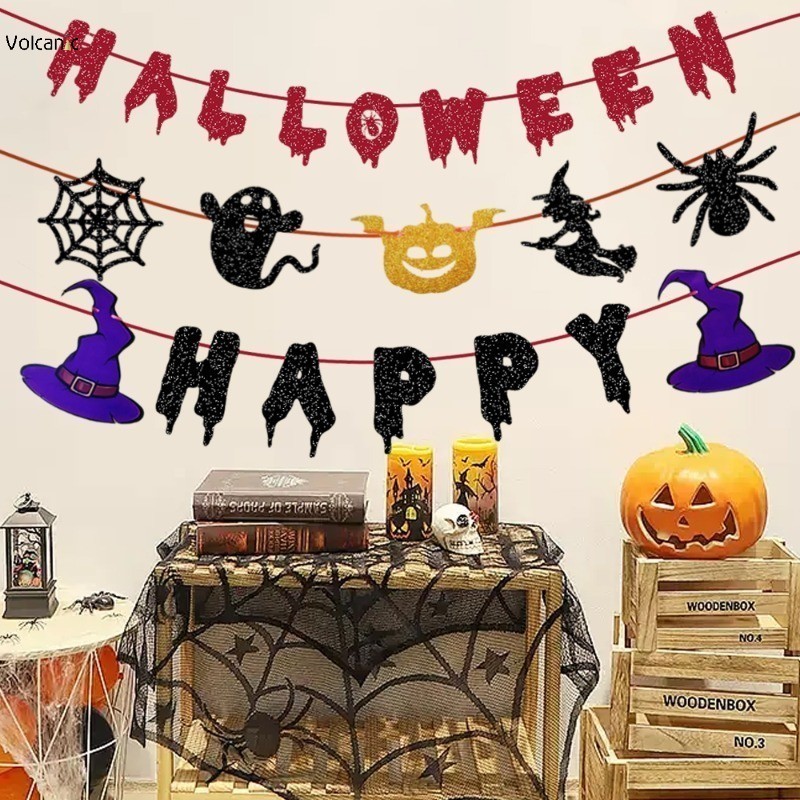 ฮาโลวีน Bloody กระดาษแบนเนอร์สยองขวัญบรรยากาศฟักทอง Ghost Spider Web ...