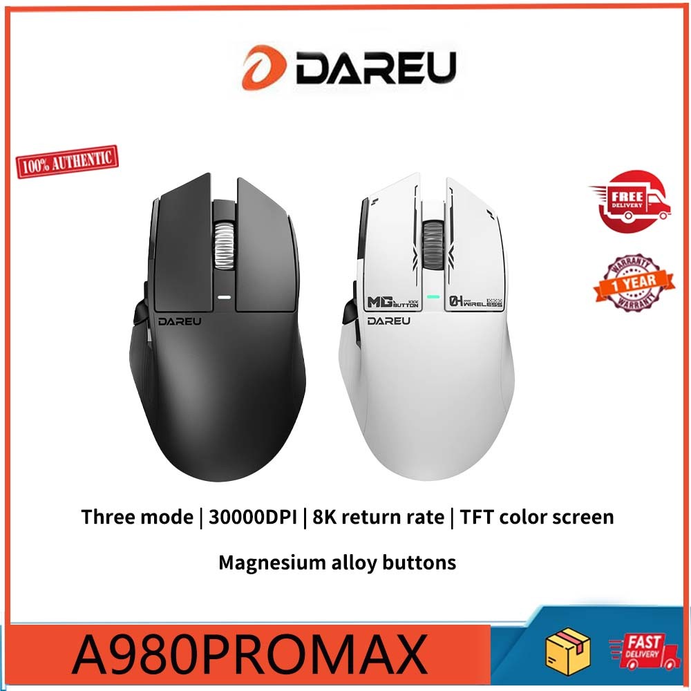 Dareu A980Pro เมาส์ไร้สายเกม E-sports สามโหมด, ชิป star flash P3395, ปุ่มโลหะผสมแมกนีเซียม ...