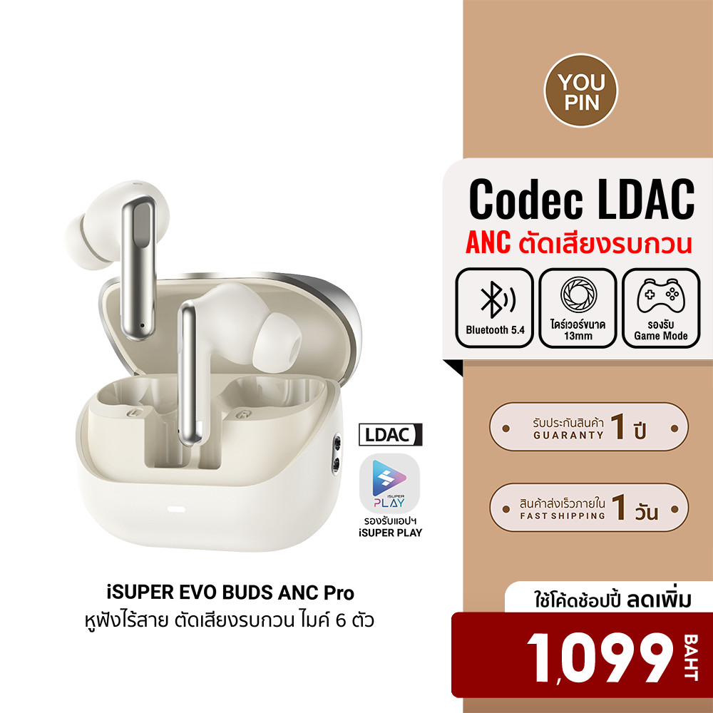 [ลดเหลือ 1099] iSUPER Evo Buds ANC Pro หูฟังไร้สาย LDAC ตัดเสียงรบกวน ...
