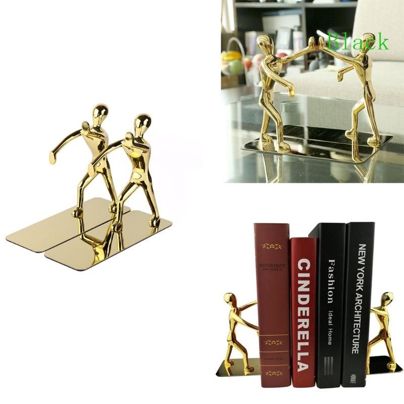 สีดํา 1 คู่ Heavy Duty สแตนเลส Man Bookends Nonskid Bookend Art Bookend ...