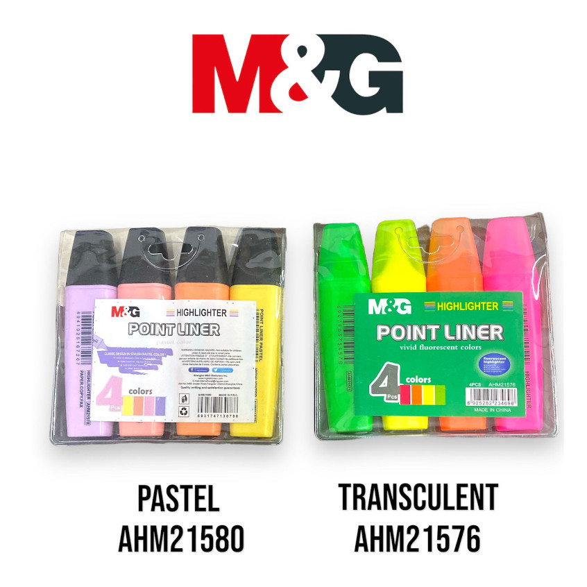 Set 4 Highlighter Point Liner M&G Pastel & Flourescent Writing Marker ...