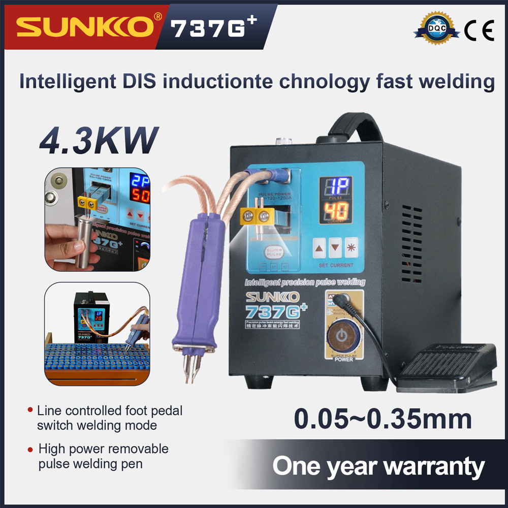 Sunkko 737G+ เครื่องเชื่อมจุดเชื่อม 0.35 มม.เข็มขัดนิกเกิล Pulse 18650 แบตเตอรี่ Spot เครื่อง ...