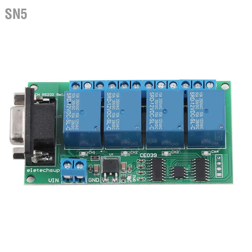 SN5 12V 4Ch DB9 RS232 บอร์ดรีเลย์รีโมทคอนโทรล UART Serial Port Switch ...