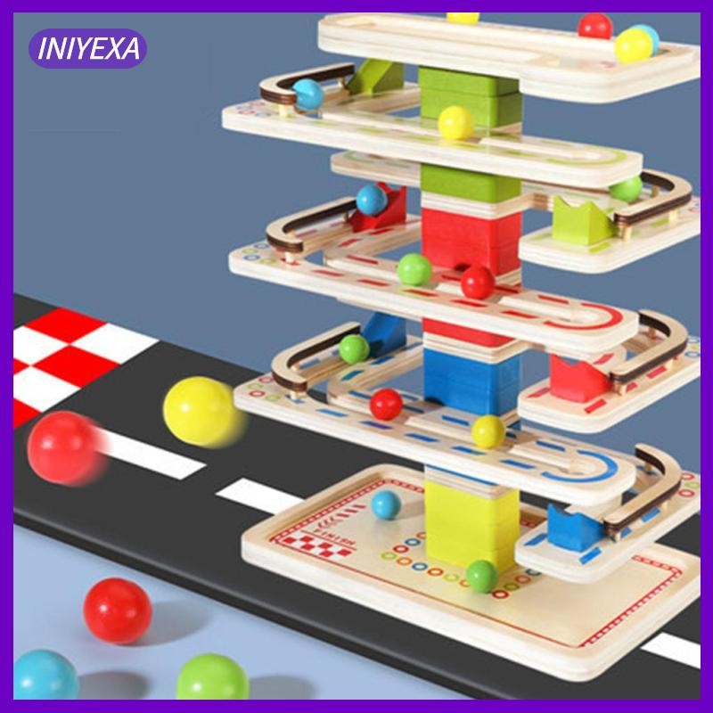 [Iniyexa] Wooden Ball Racer Ramp Track Set Mini Maze Race ของเล่นเพื่อ ...