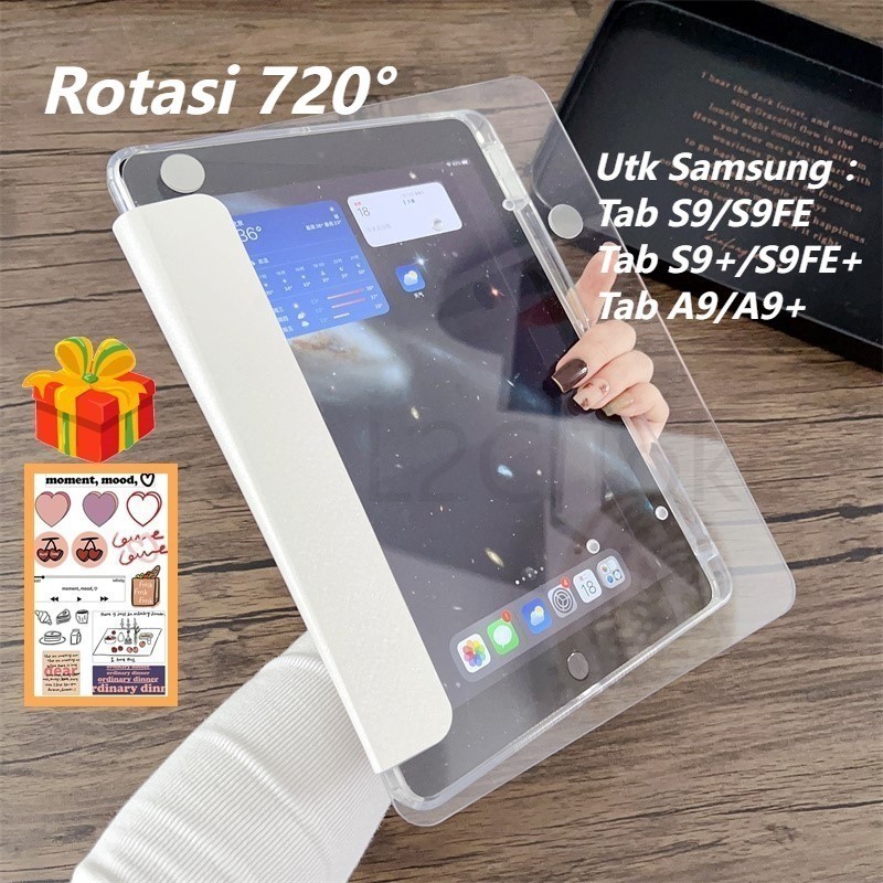 เคสอะคริลิค Samsung Tab S9 FE A9 Plus S9 Plus 720° ใสเต็มพร้อมช่องเสียบปากกาเคสแม่เหล็กพร้อม ...