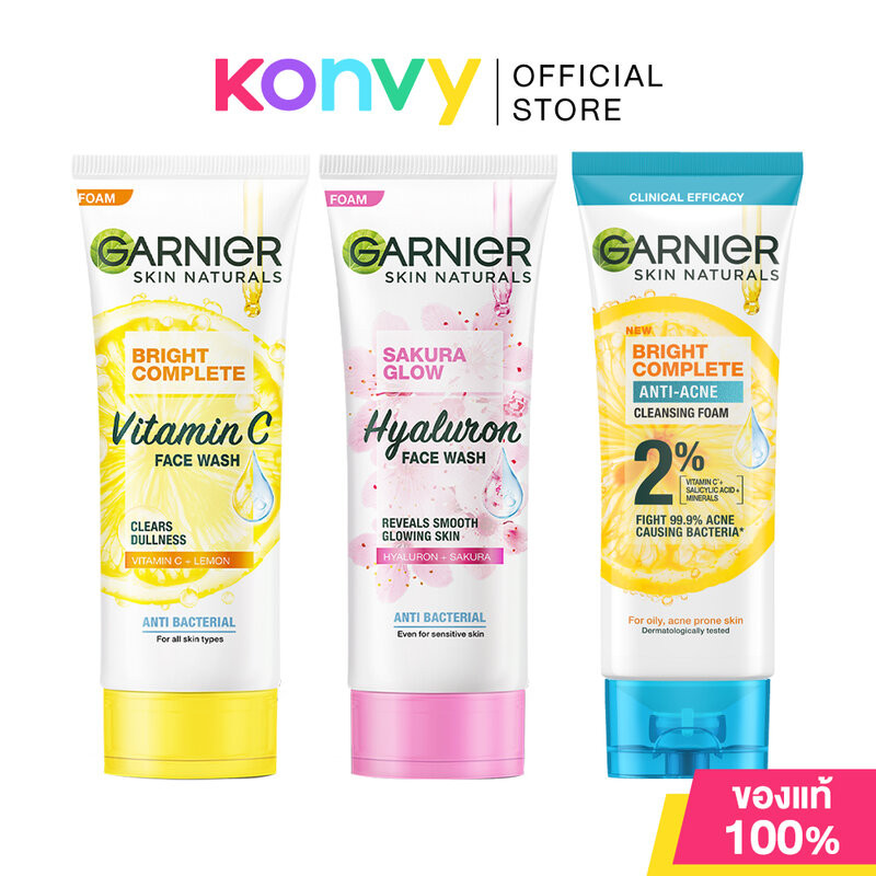 Garnier Foam การ์นิเย่ โฟมล้างหน้า 100ml (Bright Complete/Sakura Glow ...