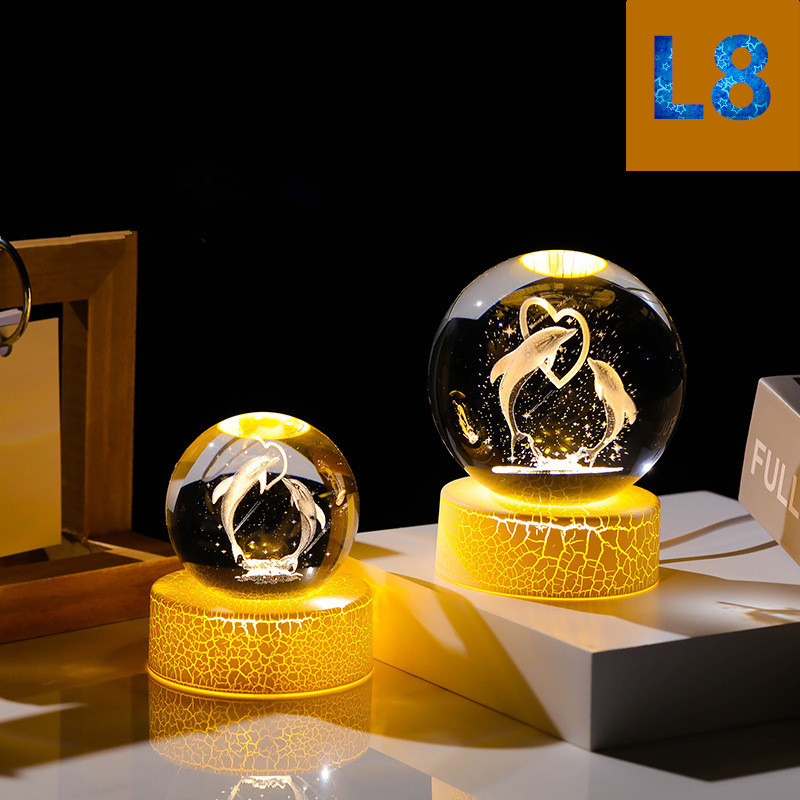 โคมไฟหัวเตียง3D LED USB ฐาน สไตล์แตก ของขวัญวันเกิด โคมไฟคริสตัล รุ่น：L8 | Shopee Thailand